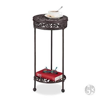 Relaxdays Beistelltisch, Gusseisen, rund, 2 Ebenen, Landhaus, Shabby, innen & au&szlig;en, Ablagetisch, HxD: 62 x 29 cm, braun, 1 St&uuml;ck