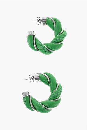 Bottega Veneta Nappa and Silver Braided Hoop Earrings size Unica