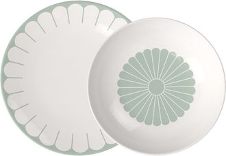 Villeroy & Boch Fleur Vert Tafelservice 12-teilig, Speiseteller (27 cm) und Suppen-/Pastaschalen (24 cm) f&uuml;r 6 Personen, Teller-Set, Sp&uuml;lmaschinenfest & Mikrowellensi