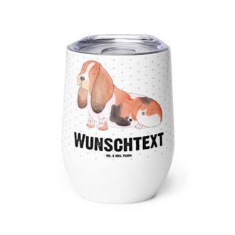 Mr. & Mrs. Panda Personalisierter Weinbecher Hund Basset Hound - Personalisierte Geschenke, Weinglas Mit Namensgravur, Lustig, Deckel Und Namen, Kinderlos, Becher Für 