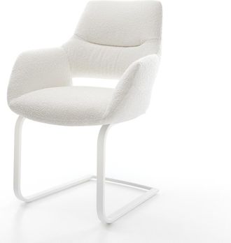 DELIFE Freischwinger Yago-Flex mit Armlehnen Boucl&eacute; Creme-Wei&szlig; Freischwinger flach Wei&szlig; Taschenfederkern, Esszimmerst&uuml;hle