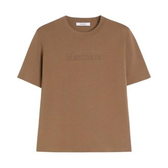 Max Mara Femme, Tops, Brun, Taille: 42 FR T-shirt en coton avec logo brod&eacute;