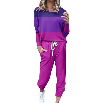 Generic Lot de 2 sweats &agrave; capuche pour femme - Sans capuche - Avec col rond - D&eacute;contract&eacute; - Manches longues et pantalon long - V&ecirc;tement de sport - V&ecirc;tement de