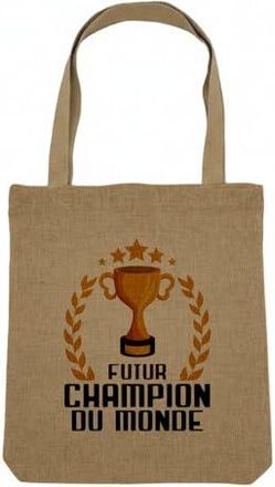 Fabulous Sac Shopping Tote Bag Aspect Lin - Futur Champion du Monde Sport H&eacute;ros - Sac de Courses Toile Epaisse 360g Beige Naturel Cabas Port&eacute; Epaule Solide Imp