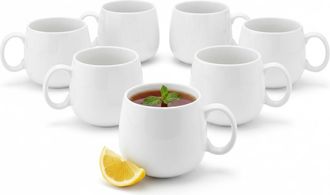 Wilmax England Wilmax - Teetassen & Kaffeetassen - 6er Set - 400ml - Kaffeebecher Porzellan - Becherset - Tasse f&uuml;r Tee, Kaffee, Cappuccino - Porzellantassen mit Gri