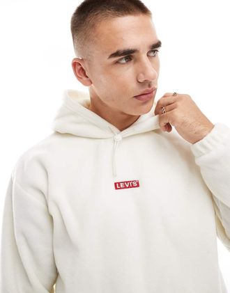 Levi's Sweat à capuche en polaire avec logo centré - Crème-Blanc