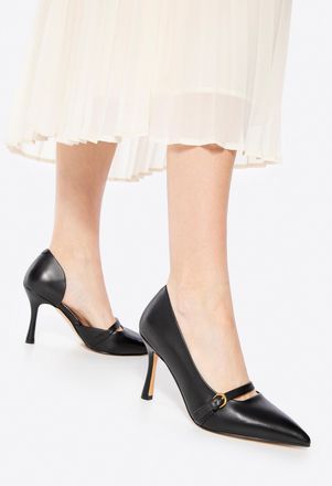 Wittchen Damen-Pumps aus Leder mit Riemen, Schwarz, Naturleder