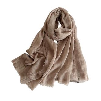 Generic &Eacute;charpe unisexe douce froiss&eacute;e avec bords frang&eacute;s, &eacute;charpe tendance en lin m&eacute;lang&eacute;, lin, ch&acirc;le, voyage, kaki, taille unique