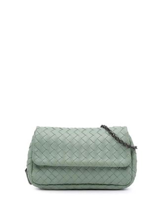 Bottega Veneta 2012-2025 mini Intrecciato Expandable Chain Flap Umh&auml;ngetasche aus Nappaleder - Gr&uuml;n