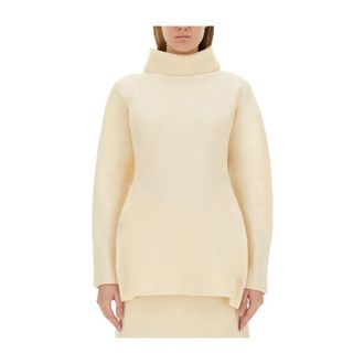 Jil Sander Femme, Pulls, Beige, Taille: 38 FR Pull Col Roul&eacute; en Laine Coupe Standard Fabriqu&eacute; en Italie