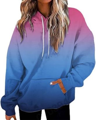 Generic Sweat-shirt surdimensionn&eacute; pour femme - Sweat &agrave; capuche imprim&eacute; - Pull &agrave; capuche - D&eacute;grad&eacute; de couleur - Veste &agrave; capuche - Loisirs - Sport - T-shirt &agrave; 