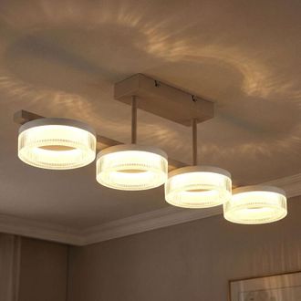 Globo Lighting LED Deckenleuchte Ringe sandfarben Designlampe Esszimmerleuchte Wohnzimmerlampe, Metall, 24W 1600Lm warmwei&szlig;, LxBxH 67x13x19,5 cm
