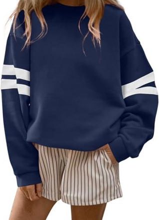 Generic Sweat-shirt pour femme - Couleur unie - Haut surdimensionn&eacute; - Col rond - Manches longues - Automne - Hiver - D&eacute;contract&eacute; - Confortable - Tendance - Co