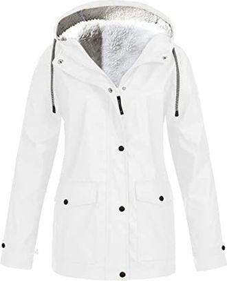 Generic Vestes pour femmes 2026 - Veste &eacute;paisse solide pour lext&eacute;rieur - Grande taille - Imperm&eacute;able &agrave; capuche - Coupe-vent, blanc, 3XL