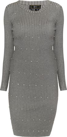 Faina Rippstrickkleid mit Strasssteinen Damen grau melange