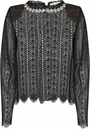 Self Portrait Femme, Tops, Noir, Taille: 34 FR Floral Lace Cropped Top