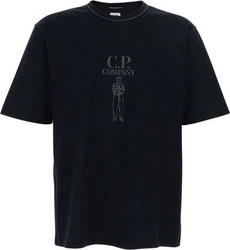 C.P. Company C.p. Company, Homme, Tops, Noir, Taille: XL T-shirt 30/2 avec logo brod&eacute; British Sailor