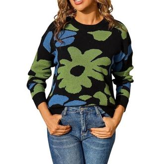 Generic Pull pour femme en tricot c&ocirc;tel&eacute; pour lautomne et lhiver chaud doux confortable col rond manches longues pull d&eacute;contract&eacute; coupe ample style urbain pou