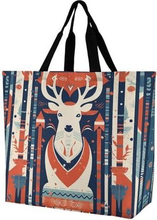 Generic Puzzle De No&euml;l Avec Un Cerf Sac Cabas Grand Tote Bag L&eacute;ger Sac A Main Femme Pour Travail Shopping Plage