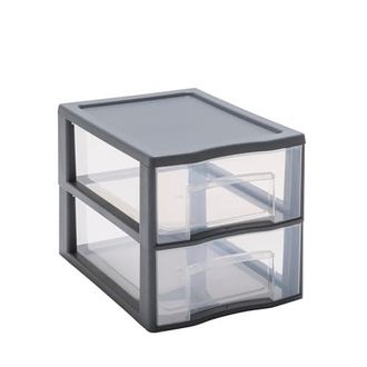 Sundis Tag Tower, schubladenbox aus Kunststoff, grau, 2 transparente Schubladen für A4-Papier, Höhe 25,5 cm, stapelbar, ideal für Schreibtisch, Unterricht, D