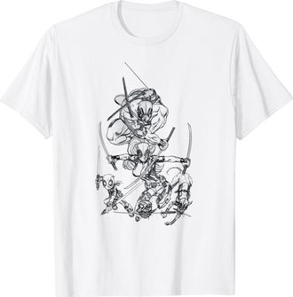 MARVEL Deadpool Family Swords Comic Pencil Line Sketch Art T-Shirt
