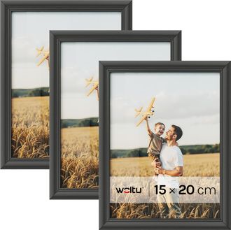 Woltu Bilderrahmen 15x20cm 3er Set Fotorahmen Holzrahmen mit Passepartout, zum vertikalen oder horizontalen Aufhängen/Aufstellen, Posterrahmen Collage Wandd