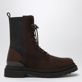 Brunello Cucinelli Stiefeletten Espresso aus Wildleder und Wolle