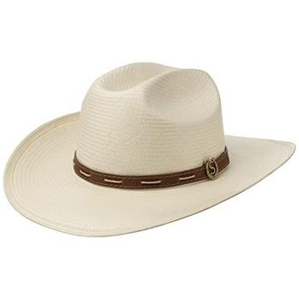 Stetson Chapeau en Paille Edcouch Western Toyo Homme - de Soleil Cowboy DEte avec Bandeau Cuir Ete Printemps-ete - XL (60-61 cm) Nature
