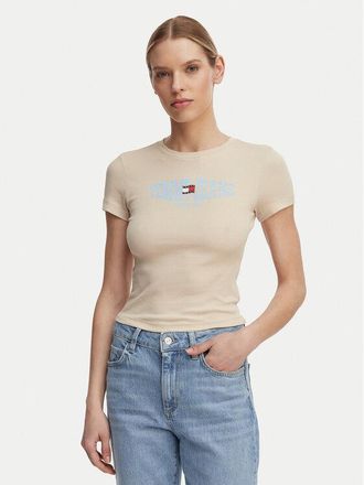 Tommy Jeans T-Shirt Wavy Flag DW0DW22272 Hellbeige Slim Fit