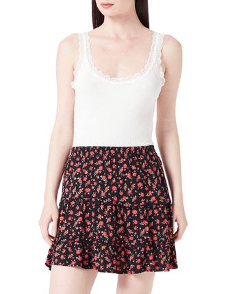 Vero Moda Damen Vmeasy FRL Mini Skirt R1 WVN Ga Rock, Black/AOP:Niki, S EU