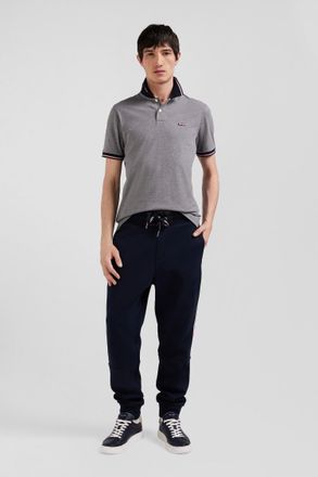 Eden Park Polo Manches Courtes En Coton Stretch Gris Col Jacquard Eden Park Coupe Slim