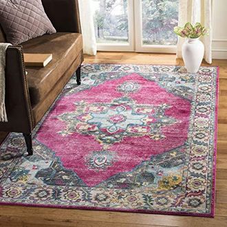 Safavieh Traditionell Teppich für Wohnzimmer, Esszimmer, Schlafzimmer - Merlot Collection, Kurzer Flor, Fuchsia und Multi, 155 X 229 cm
