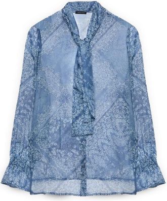 Fiorella Rubino Femme, Blouses et Chemises, Bleu, Taille: 50 FR Blouse à imprimé bandana avec au col