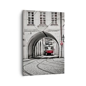 Arttor Bilder auf Leinwand Tschechisch Stra&szlig;enbahn Prag Leinwandbild mit Rahmen 50x70cm Wandbilder Dekoration Wohnzimmer Schlafzimmer K&uuml;che Deko Gro&szlig; Wanddek