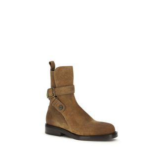 Burberry Buckle-Strap Calf Leather Boot - Brown
