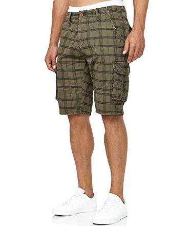 Indicode Hommes Blixt Cargo Shorts | Pantalon Court Cargo avec 6 Poches et Ceinture Army Check M