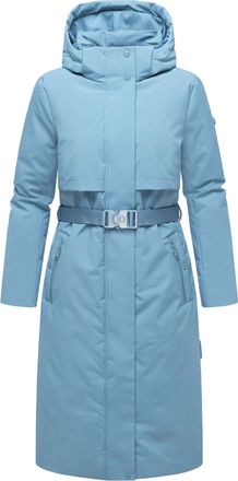 Navahoo Damen Wintermantel warmer, wasserabweisender Parka mit (abnehmbarer) Kapuze und Taillengürtel Waldbummler 14 Powder Blue Gr. XL
