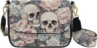 Hugs Idea Sac à main à bandoulière léger en cuir pour femme, Tête de mort et pivoine, Taille unique