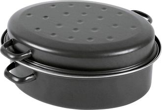 Krüger Krüger Gansbräter in schwarz aus Chrom, Emaille, weiß, 38 cm