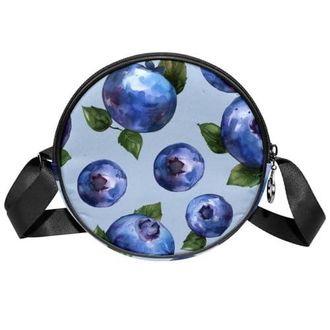Generic Sac &agrave; bandouli&egrave;re rond pour femme, motif myrtilles, petit sac &agrave; bandouli&egrave;re avec fermeture &eacute;clair, bretelles r&eacute;glables, sac &agrave; main rond d&eacute;contract&eacute; po