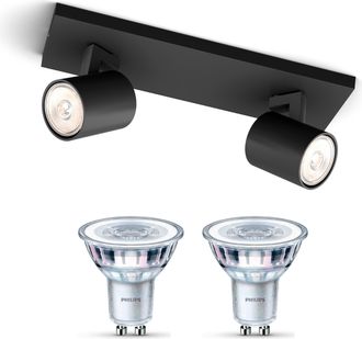 Philips Runner Einbaustrahler (Schwarz) - Warmwei&szlig; - Deckenspot mit 2 Lichtpunkten - GU10 - Nicht dimmbar