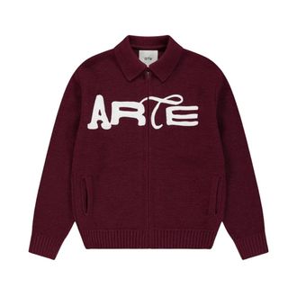 Arte Homme, Pulls, Rouge, Taille: S Stencil Zip Cardigan