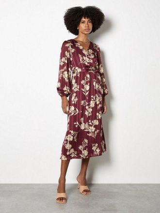 Apricot Midikleid Satinkkleid (2-tlg., mit Biindeband) in Wickeldesign mit Blumenmuster