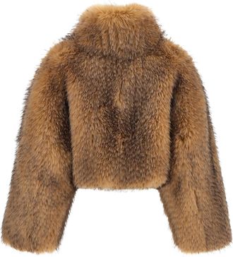 Rotate Cropped Faux Fur Jacket - Camel