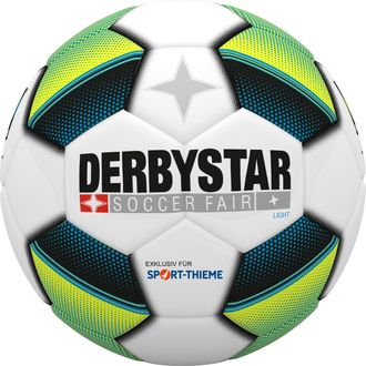 DERBYSTAR Fußball Soccer FAIR Light I Fairtrade Jugendfußball I Ø ca. 22 cm I 360 g I Soft-PVC I Grün-Gelb-Blau-Schwarz-Weiß