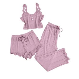 Generic Pantalon De Pyjama Femme Set 3 Pi&egrave;ces Pajama Polaire Hivers Homewear Femmes D&eacute;contract&eacute;e Chic Ensembles Lingerie Manches Longues Chemisier Bermuda Vet