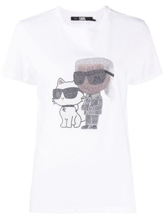 Karl Lagerfeld t-shirt Ikon à ornements strassés - Blanc