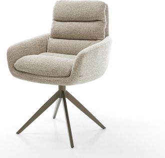 DELIFE Drehstuhl Abelia-Flex mit Armlehnen Webstoff Soft Beige Kreuzgestell breit Effektfinish Titan 360° drehbar Wippfunktion, Esszimmerstühle