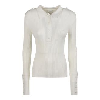 Courr&egrave;ges Pull col polo &agrave; manches longues - Femme - Tops - Blanc - Taille: 40 FR