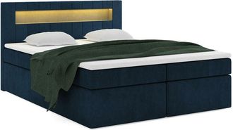 Furnix Boxspringbett tonan led 120x200 mit LED-Beleuchtung Topper MH77 Marineblau - Furnix